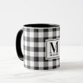 Modern Farmhouse Black Buffalo Check Monogrammed Mug | Zazzle