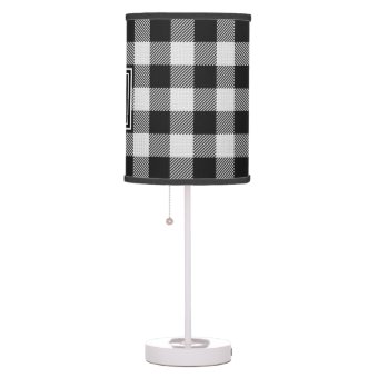 Modern Farmhouse Black Buffalo Plaid Monogrammed Table Lamp | Zazzle