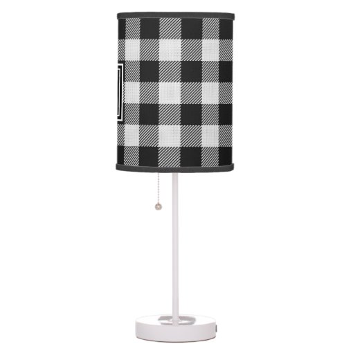 Modern Farmhouse Black Buffalo Plaid Monogrammed Table Lamp | Zazzle