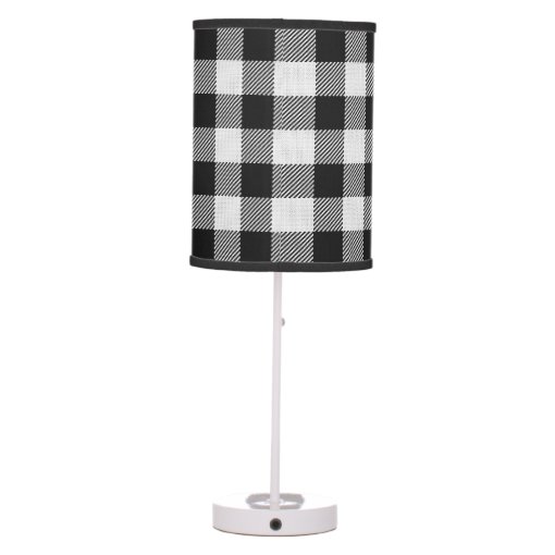 Modern Farmhouse Black Buffalo Plaid Monogrammed Table Lamp | Zazzle