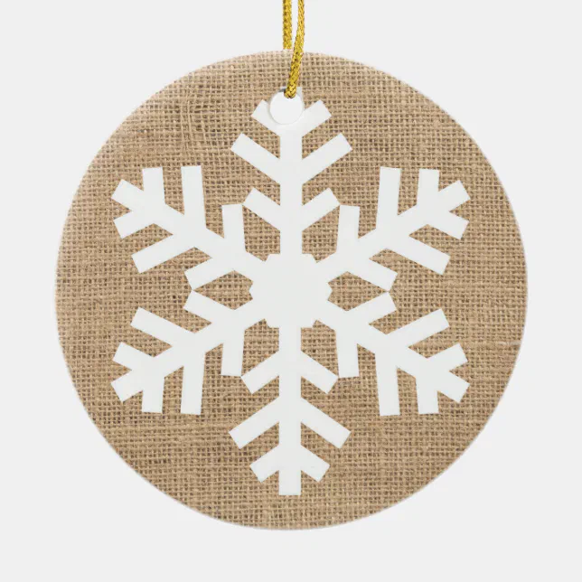 Modern Farmhouse Christmas Snowflake Rustic Burlap Ceramic Ornament ...