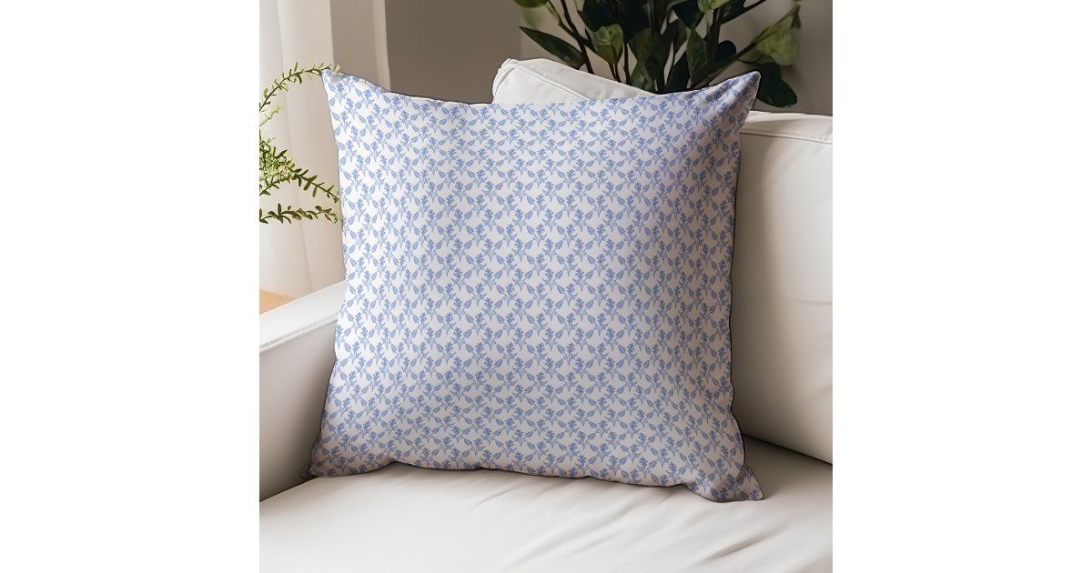 Modern Farmhouse Floral Pattern Cornflower Blue Throw Pillow | Zazzle