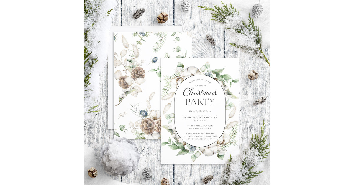 Modern Farmhouse Greenery Christmas Party Invitation | Zazzle