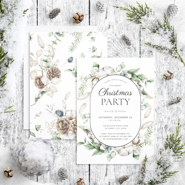 Modern Farmhouse Greenery Christmas Party Invitation | Zazzle