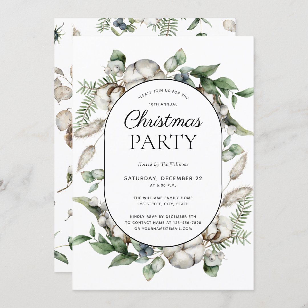 Modern Farmhouse Greenery Christmas Party Invitation | Zazzle