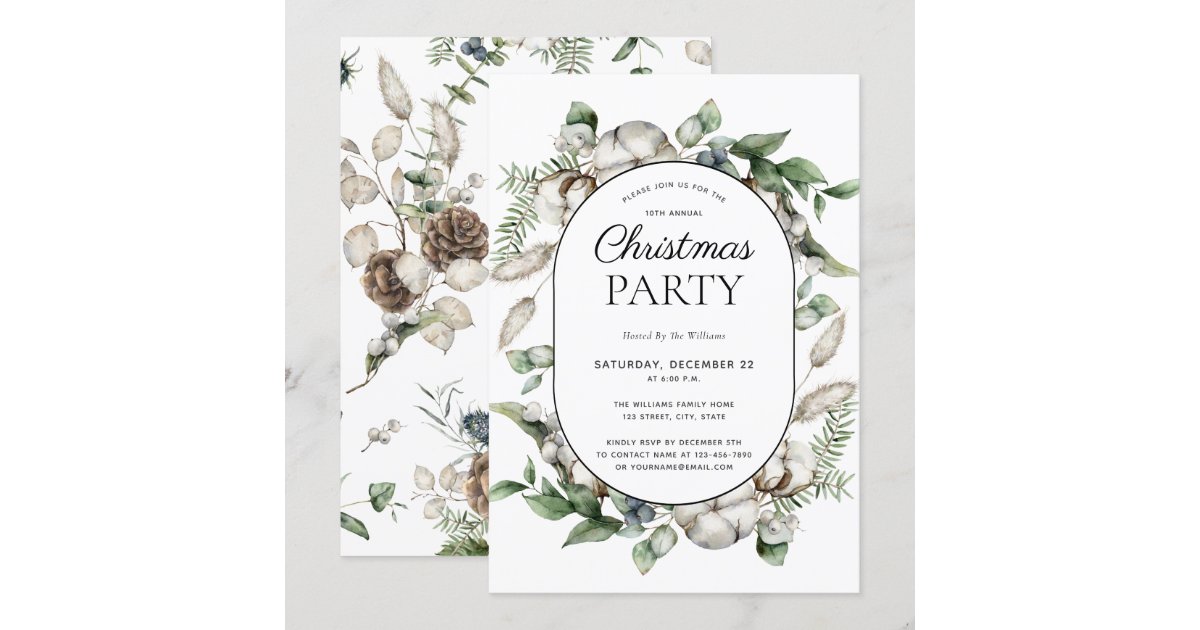 Modern Farmhouse Greenery Christmas Party Invitation | Zazzle