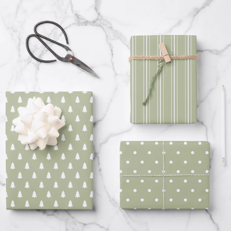 Modern farmhouse holiday green wrapping paper | Zazzle