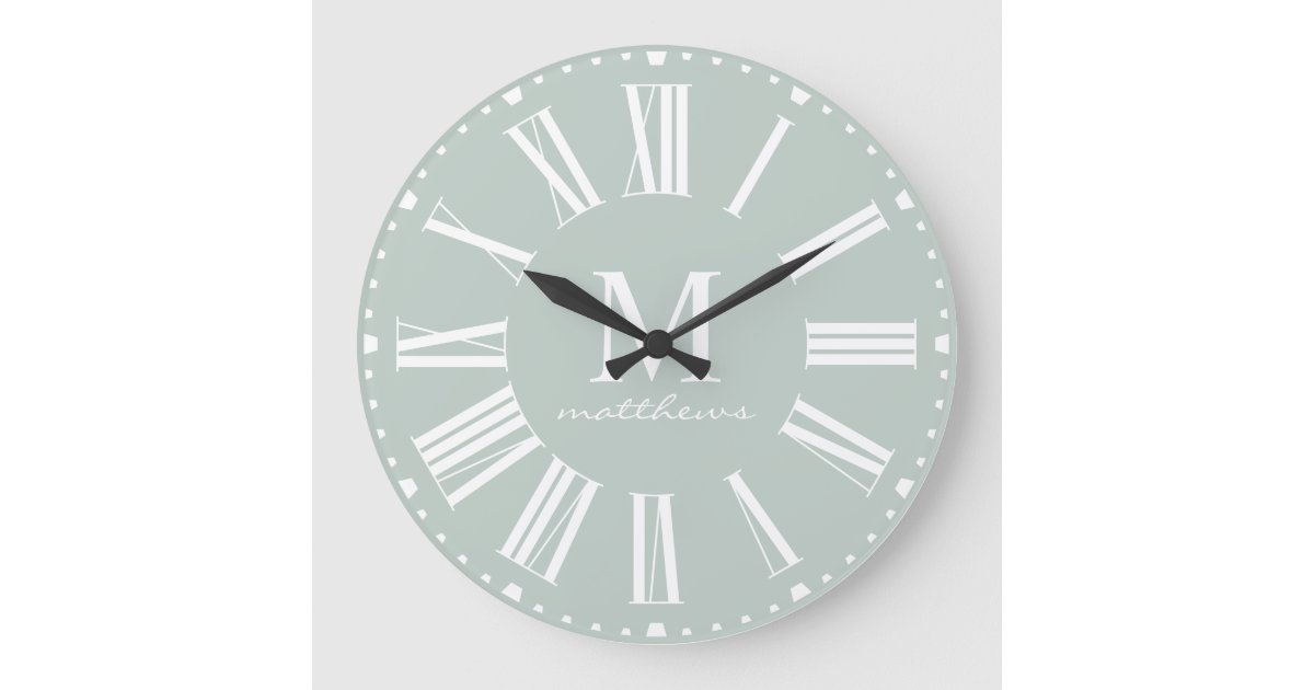 Modern Farmhouse Mint Family Name Large Clock | Zazzle