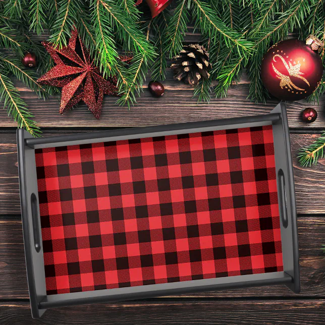 Modern Farmhouse Red and Black Buffalo Plaid Serving Tray | Zazzle