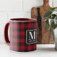 Modern Farmhouse Red Buffalo Check Monogrammed Mug | Zazzle