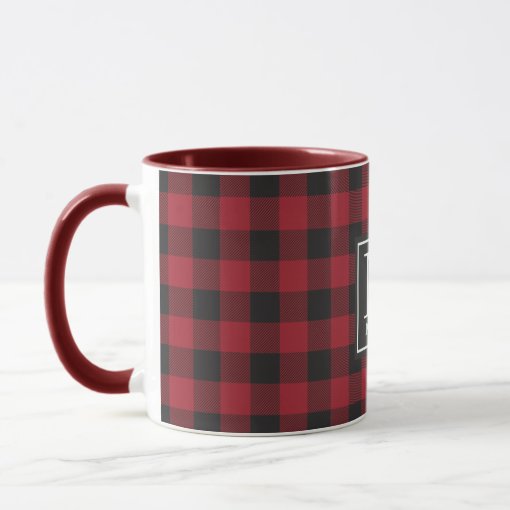 Modern Farmhouse Red Buffalo Check Monogrammed Mug | Zazzle