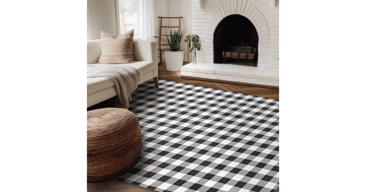 Modern Farmhouse Rug Black & White Gingham Area | Zazzle
