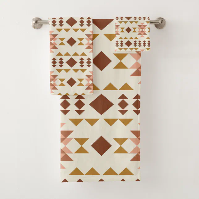 Modern Farmhouse Rustic Terracotta Geometric Art Bath Towel Set | Zazzle