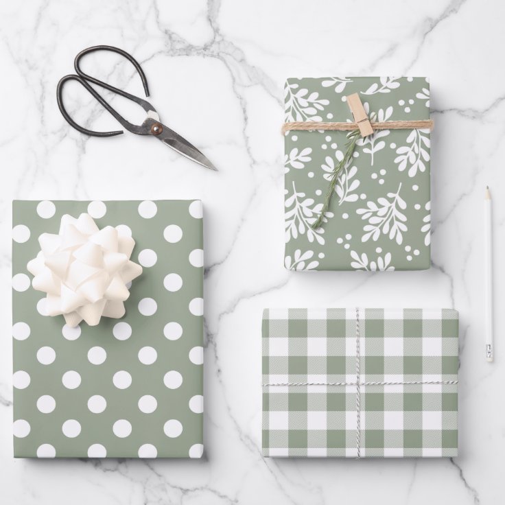 Modern Farmhouse Sage Green Holiday Gift Wrapping Paper Sheets | Zazzle