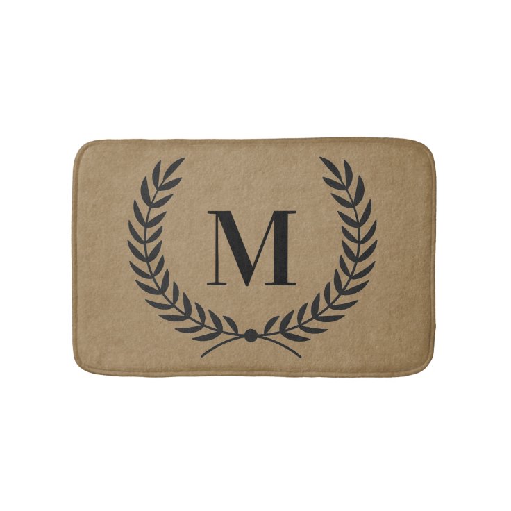 Modern Farmhouse Style Laurel with Monogram Bath Mat | Zazzle
