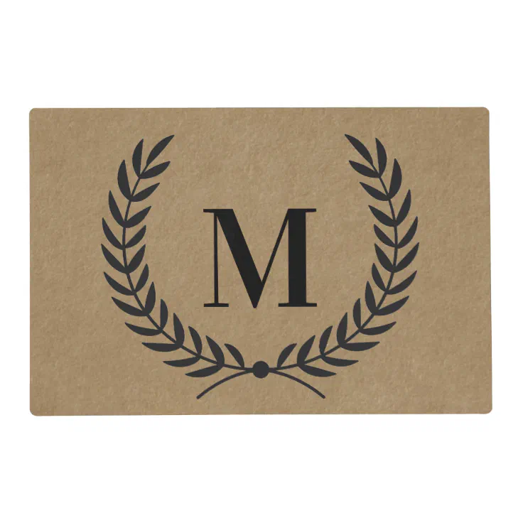 Modern Farmhouse Style Laurel Wreath with Monogram Placemat | Zazzle