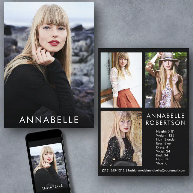 Modern Fashion Modeling 4 Photo Model Comp Card | Zazzle