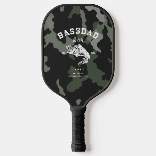 Modern Father's day Fishing Custom Name Camo Pickleball Paddle | Zazzle