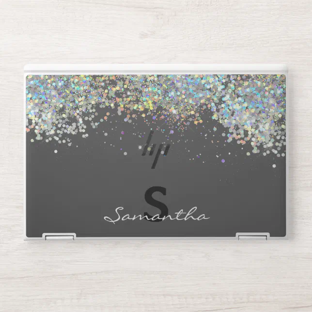Modern Faux Glitter Monogram Custom Name HP Laptop Skin | Zazzle