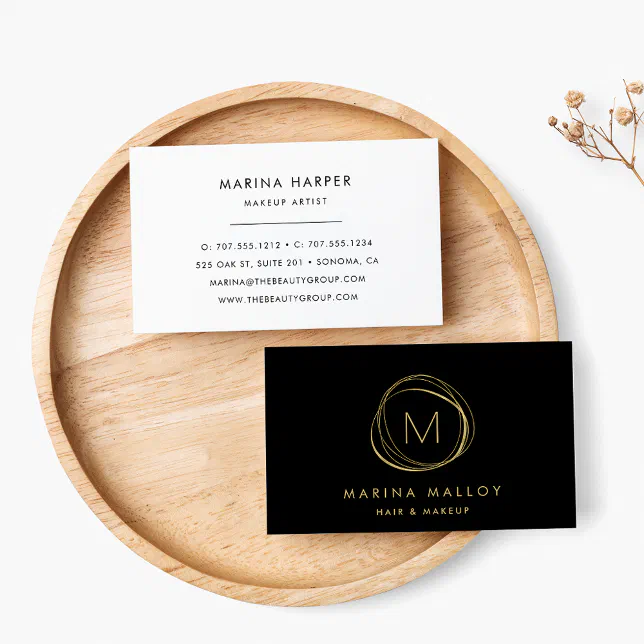 Modern Faux Gold Abstract Circle Logo Business Card | Zazzle