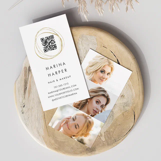 Modern Faux Gold Abstract QR Code Photo Portfolio Business Card | Zazzle
