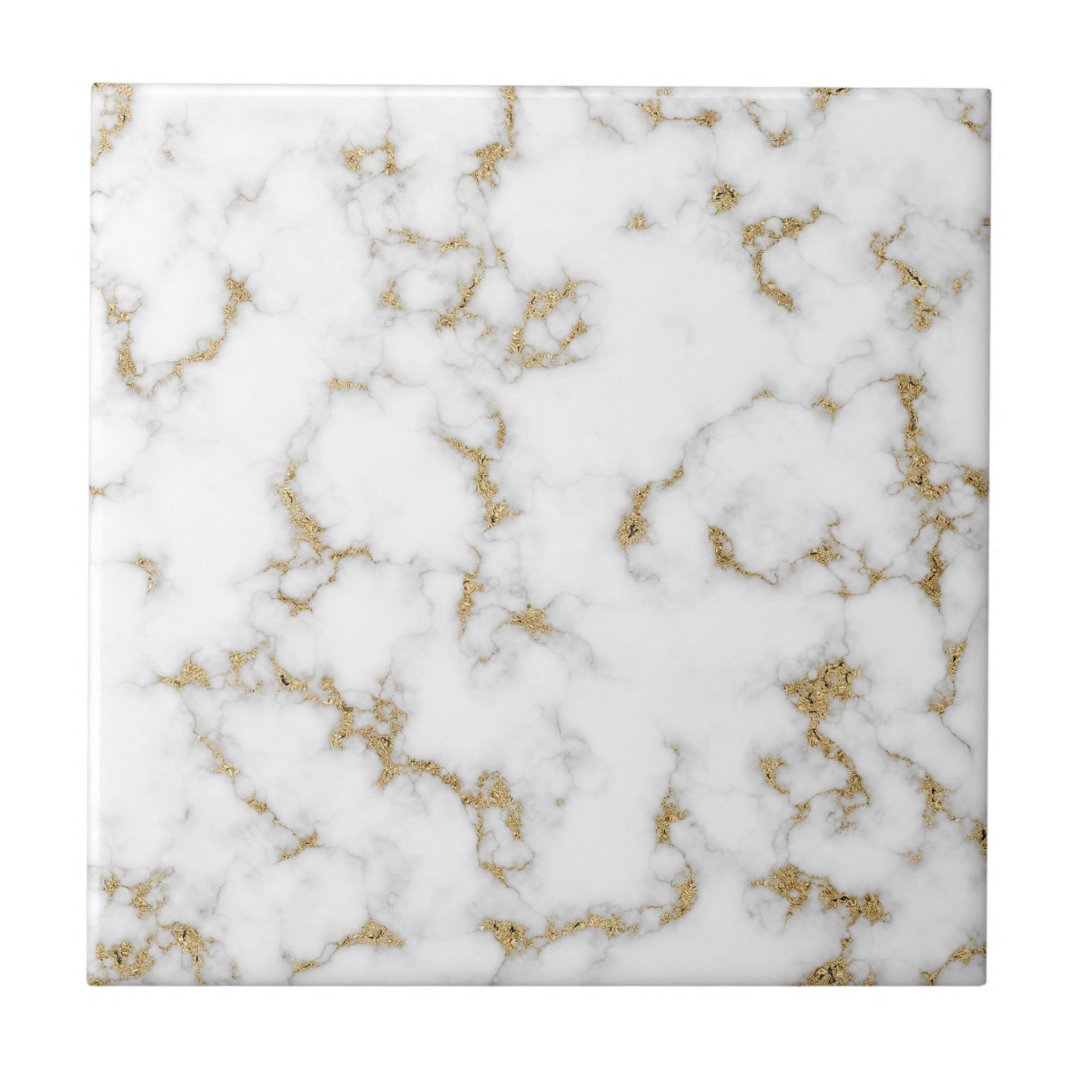 Modern faux gold and gray marble ceramic tile | Zazzle