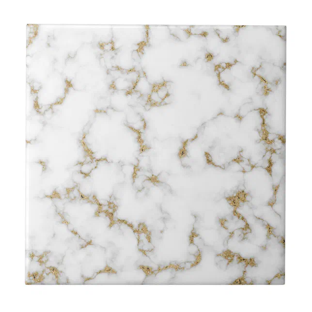 Modern faux gold and gray marble ceramic tile | Zazzle