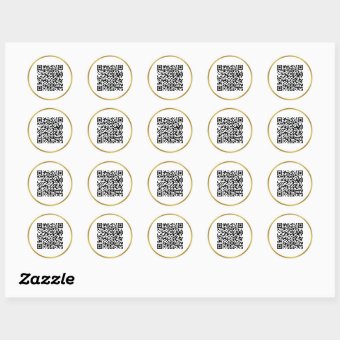 Modern Faux Gold and White QR Code Classic Round Sticker | Zazzle
