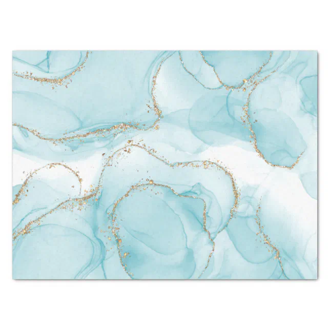 Modern Faux Gold & Blue Watercolor Marble Pattern Tissue Paper | Zazzle