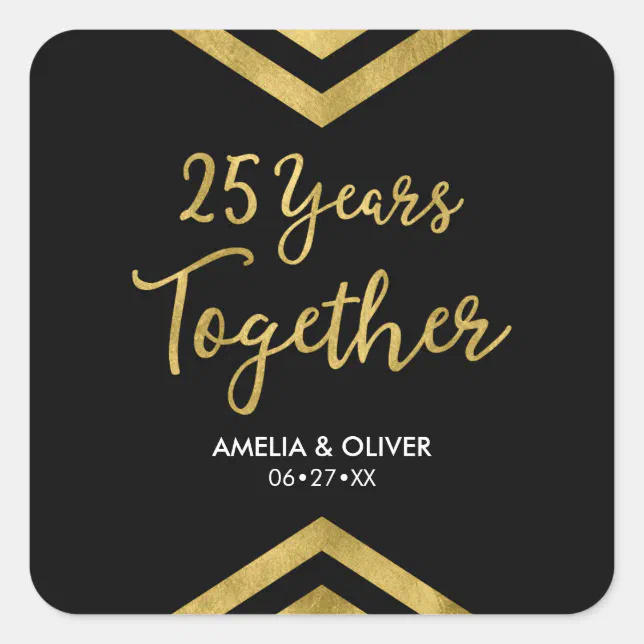 Modern Faux Gold Chevron 25th Anniversary Party Square Sticker | Zazzle
