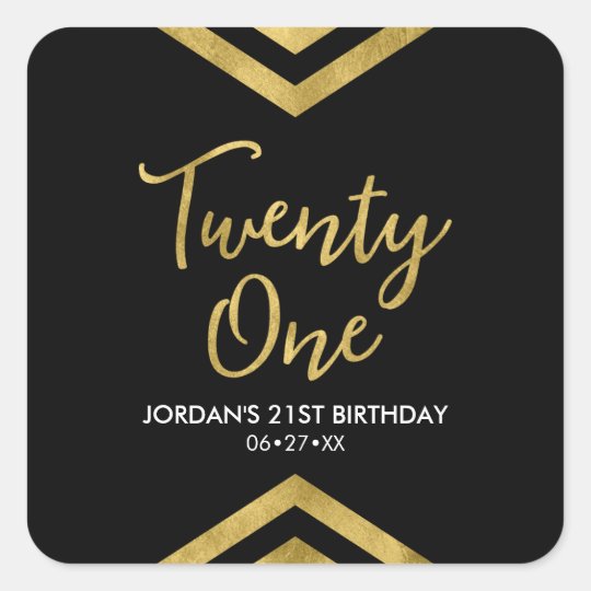 Modern Faux Gold Chevron Geometric 21st Birthday Square Sticker ...