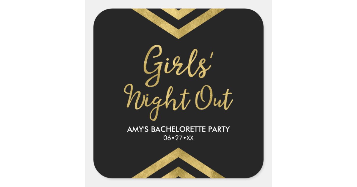 Modern Faux Gold Chevron Girls' Night Out Square Sticker | Zazzle