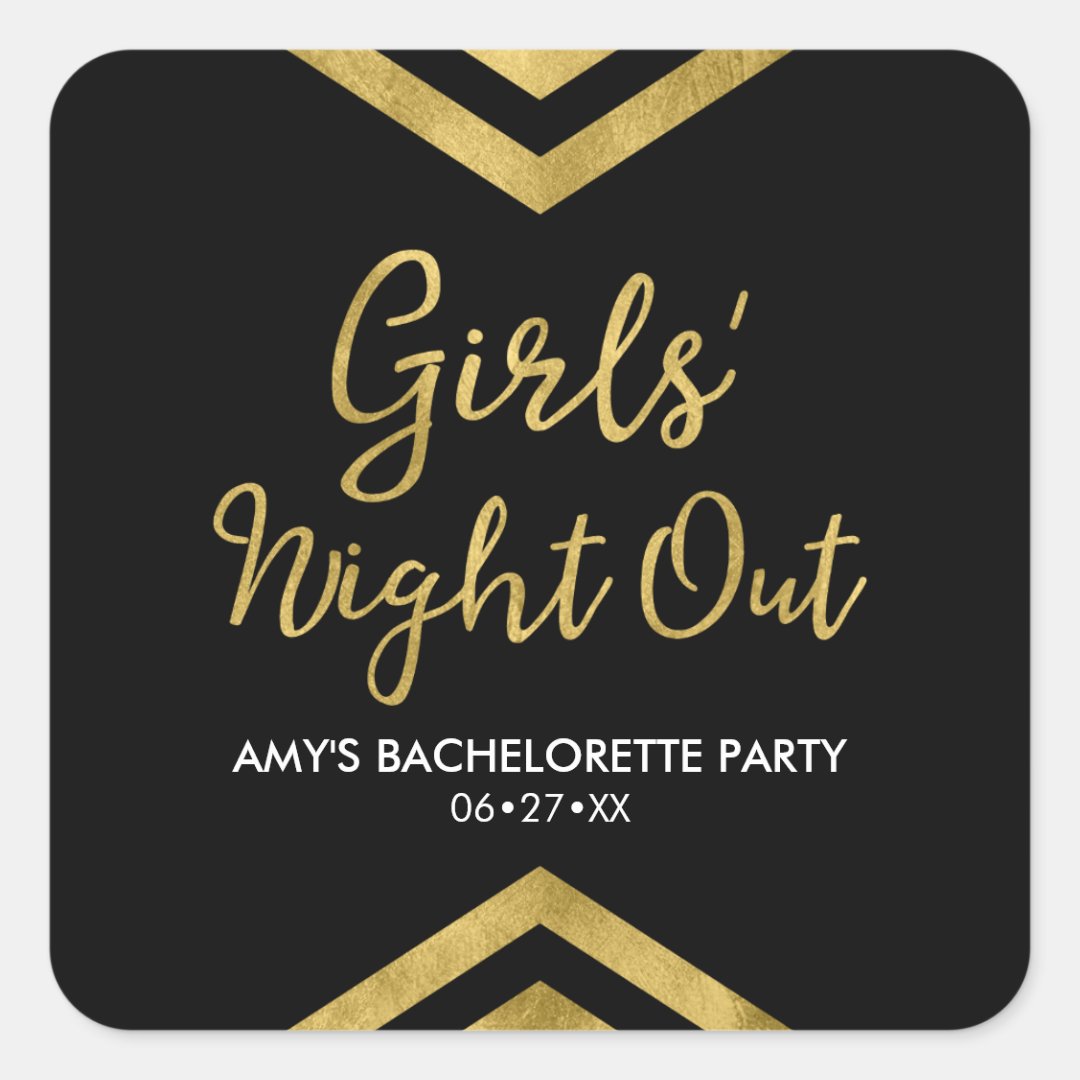 Modern Faux Gold Chevron Girls' Night Out Square Sticker | Zazzle