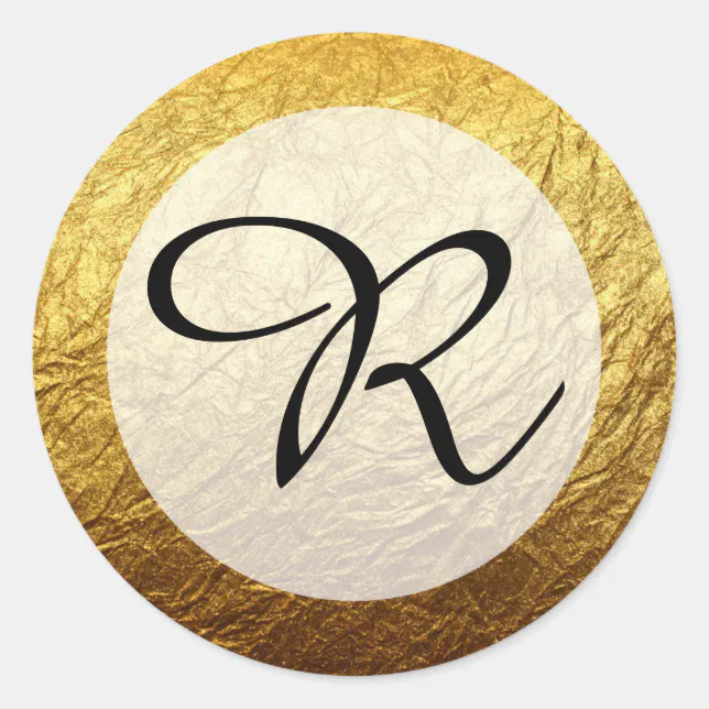 Modern Faux Gold Foil Monogram Classic Round Sticker | Zazzle