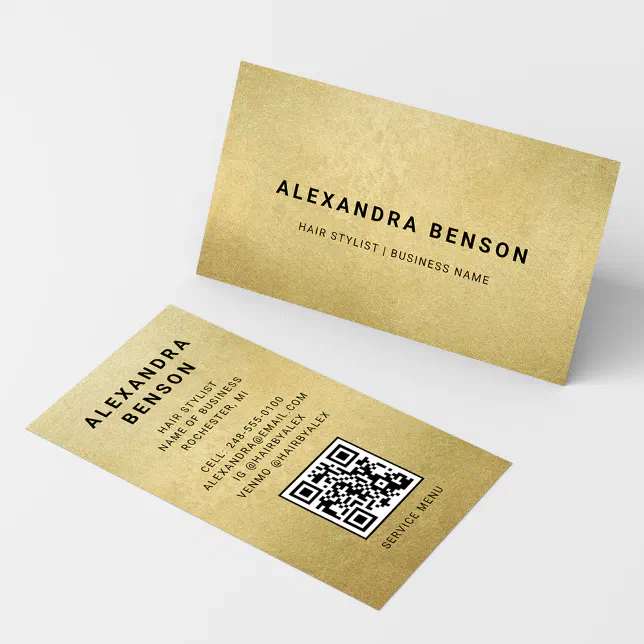 Modern Faux Gold Foil QR Code Business Card | Zazzle