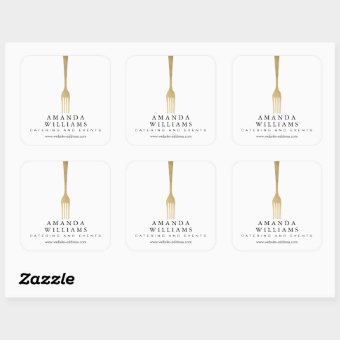 Modern Faux Gold Fork Catering Logo Square Sticker | Zazzle