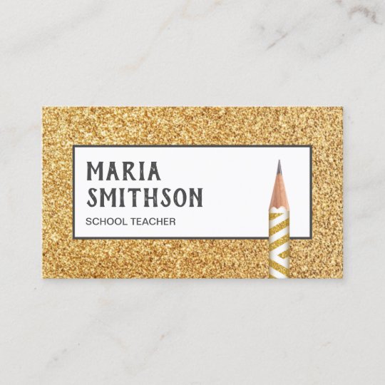 Modern Faux Gold Glitter Pencil School Teacher Business Card | Zazzle.com