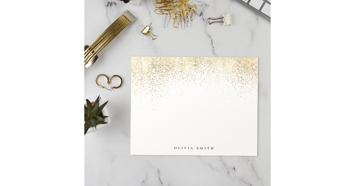 Modern faux gold glitter personalized Stationery Note Card | Zazzle