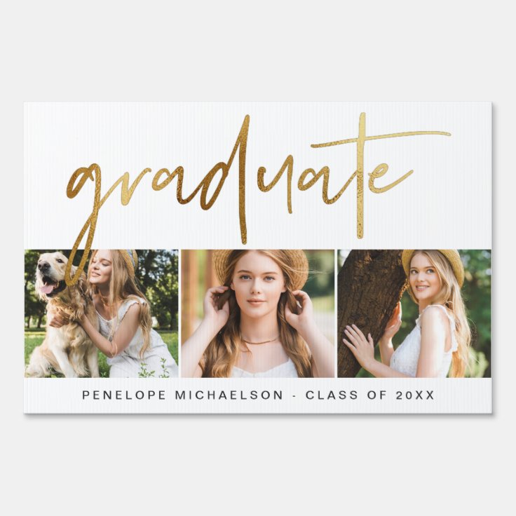 Modern Faux Gold Graduate Script Photo Grid Sign | Zazzle