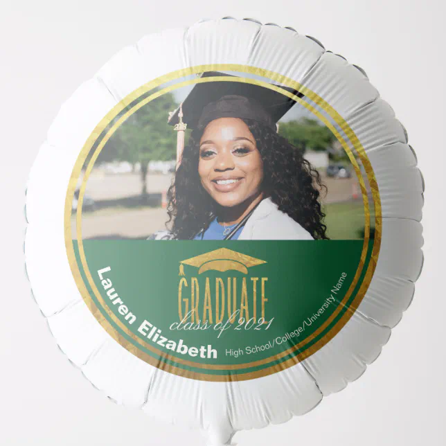 Modern Faux Gold & Green Graduation Photo Balloon | Zazzle