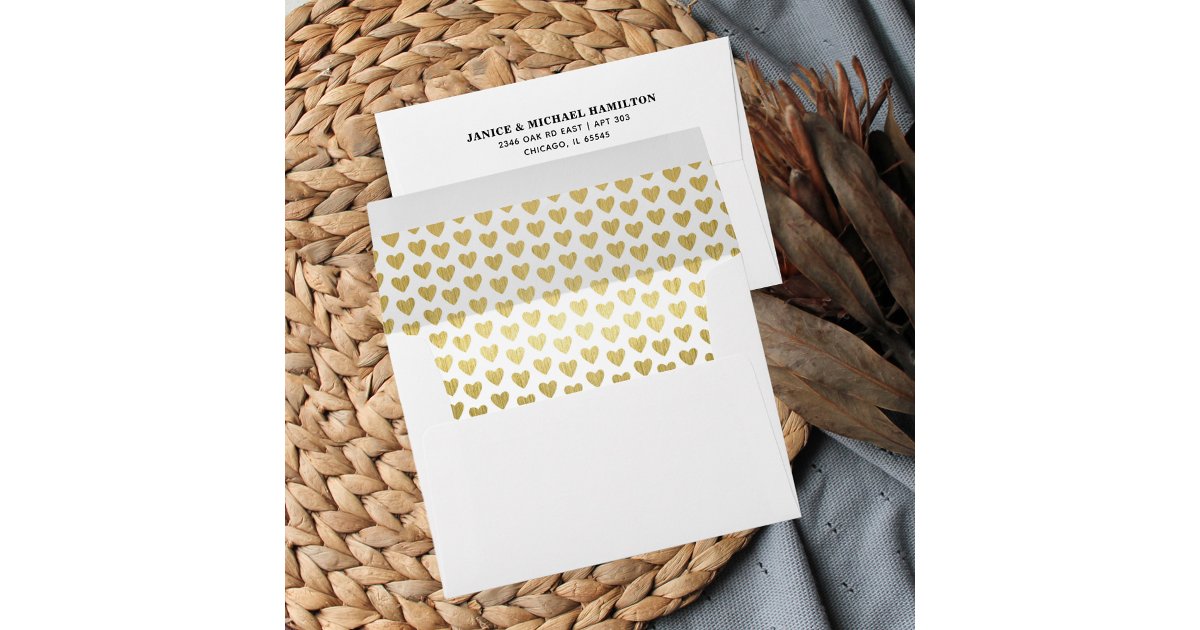 Modern Faux Gold Hearts Pattern Lined Envelope | Zazzle