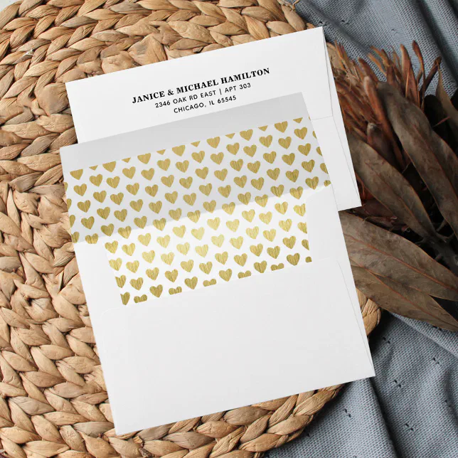 Modern Faux Gold Hearts Pattern Lined Envelope | Zazzle