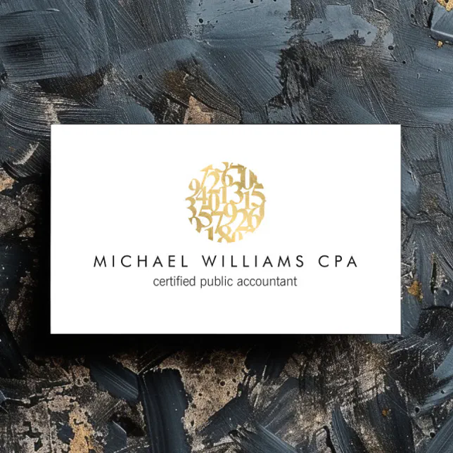 Modern Faux Gold Numbers Logo Accountant Business Card | Zazzle