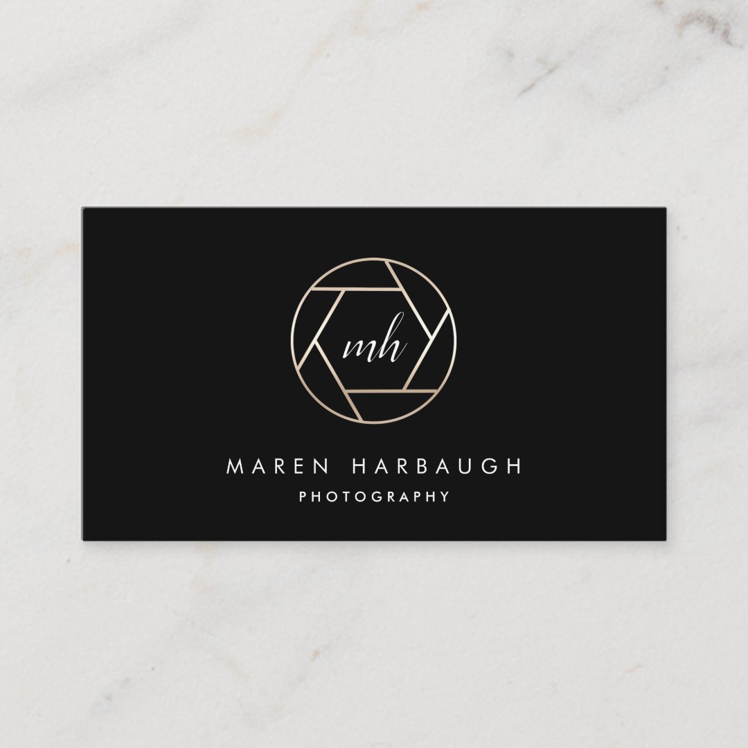 Modern Faux Gold Photographer Monogram Logo Business Card | Zazzle