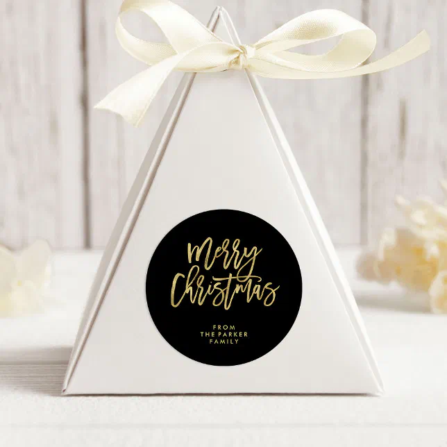 Modern Faux Gold Typography | Merry Christmas Classic Round Sticker ...