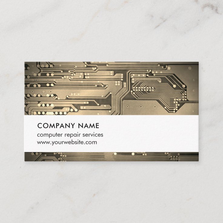 Modern Faux Metal Circuit Board Computer Repair Business Card | Zazzle