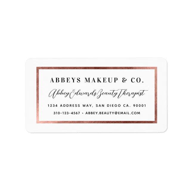 Modern Faux Rose Gold Border Business Label | Zazzle