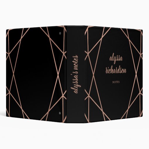 Modern Faux Rose Gold Geometric on Black 3 Ring Binder | Zazzle