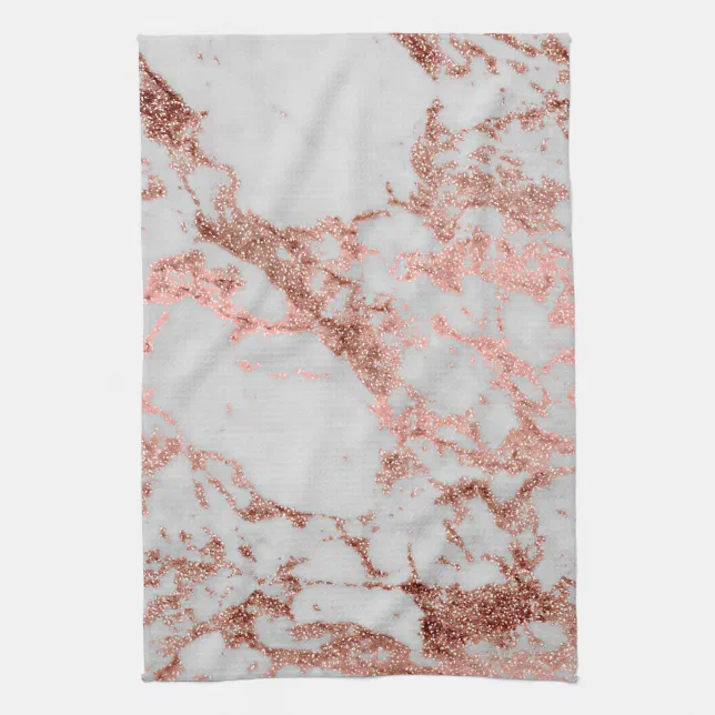 Modern Faux Rose Gold Glitter Marble Texture Image Kitchen Towel Zazzle