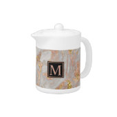 Modern Faux Rose Gold Marble Swirl Monogram Teapot | Zazzle